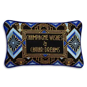 FURBISH Champagne Wishes Needlepoint Decorative Pillow, 15 X 9