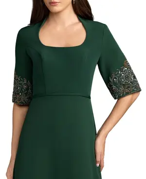 Mac Duggal Scoop Neck Beaded Cuff Crepe Gown