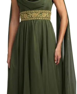 Mac Duggal Cowl A-line Gown With Beaded Belt