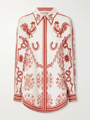 ALEMAIS Giddy Scalloped Embroidered Printed Cotton-poplin Shirt - Multi