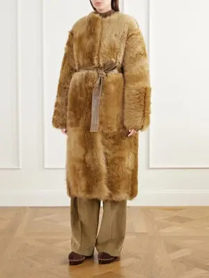 FFORME Demi Reversible Belted Collarless Shearling Coat