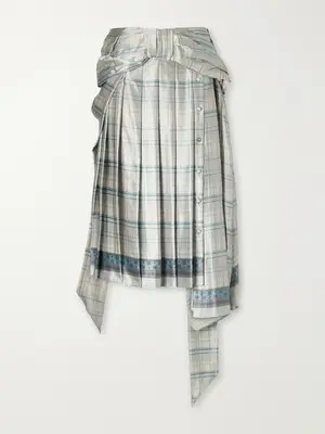 Acne Studios Scarf-effect Pleated Checked Silk-satin Midi Skirt - Multi