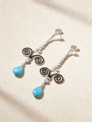 ELEUTERI Vintage 1920s 18-karat White Gold, Diamond, Turquoise And Enamel Earrings - Blue
