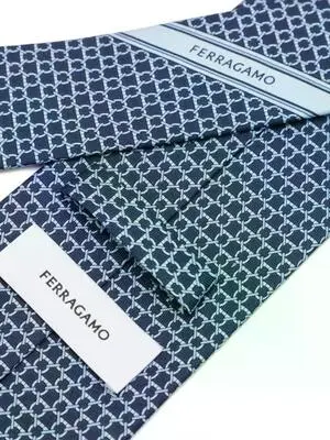 FERRAGAMO Gancini Jacquard Tie - Blue