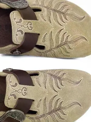 BIRKENSTOCK X Etro Boston Embroidered Suede Mules - Neutrals