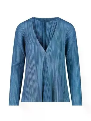 Issey Miyake Mellow Pleats V-neck Top - Blue