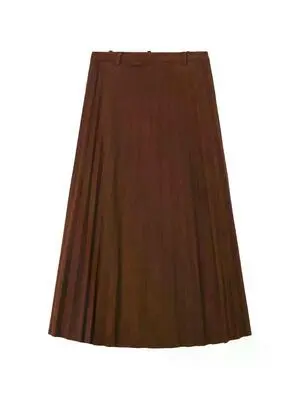 B+AB Faux-suede Pleated Midi Skirt - Brown