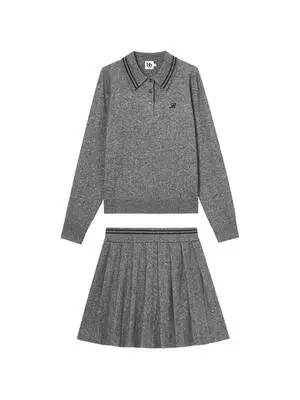 B+AB Marl-effect Pleated Mini Skirt Set - Grey