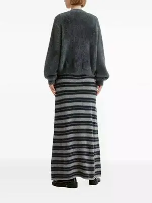 B+AB Horizontal-stripe A-line Maxi Skirt Set