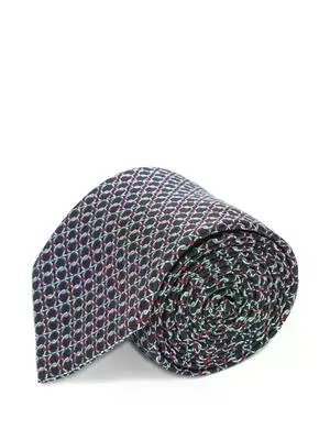 FERRAGAMO Gancini Silk Jacquard Tie - Blue