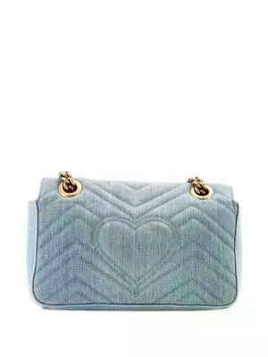 Gucci Pearly Gg Marmont Flap Bag Matelasse Denim Small Shoulder Bag - Blue