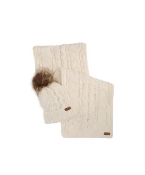Barbour Cable-knit Scarf And Beanie Hat Set - Cloud
