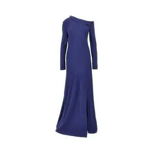 Alberta Ferretti Asymmetrical Neckline Long Dress - Blue