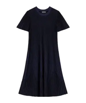 Emporio Armani Ribbed-knit Short-sleeve Midi Dress - Black