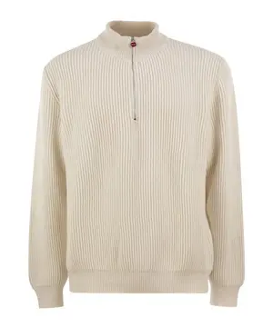 Kiton Kiton Ribbed Half Zip Knitted Sweater Nude