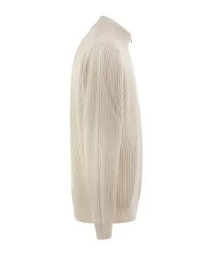 Kiton Ribbed Half Zip Knitted Sweater - Nude