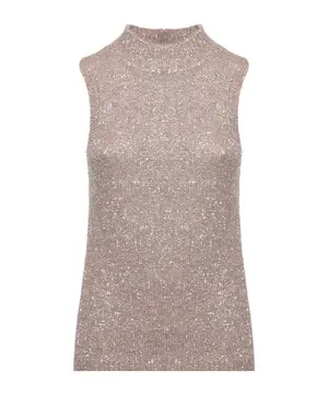 D.exterior Sequined High Neck Knitted Top - Nude