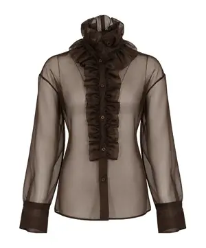 D.exterior Sheer Ruffled Tops - Brown