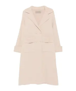 D.exterior Ribbed Trim Double-breasted Coat - Beige