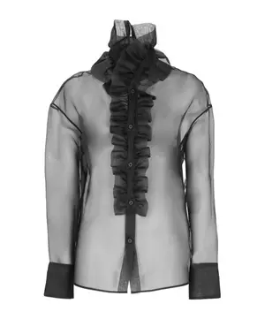 D.exterior Ruffled Sheer Button-up Top