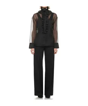 D.exterior Ruffled Sheer Button-up Top