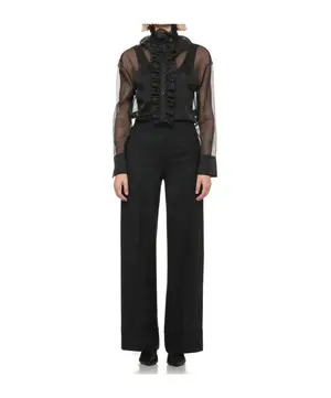 D.exterior Ruffled Sheer Button-up Top