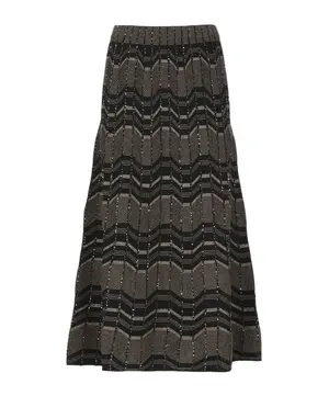 D.exterior Sequined Geometric Knit Skirt - Black