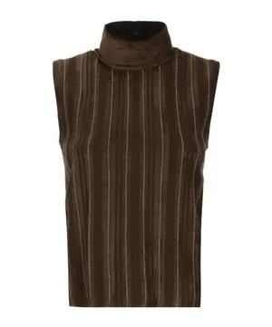 D.exterior Striped High-neck Sleeveless Top - Brown