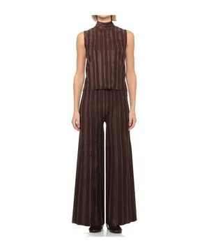 D.exterior Striped High-neck Sleeveless Top
