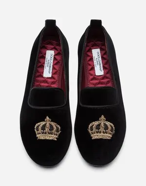 Dolce & Gabbana Crown Patch Velvet Slippers