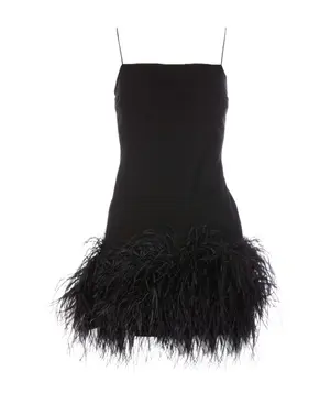 Attico Fujiko Feathers Sleeveless Dress - Black