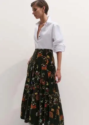 ME+EM Velvet Floral Garden Print Maxi Skirt
