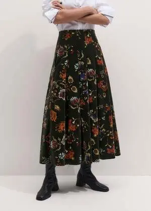 ME+EM Velvet Floral Garden Print Maxi Skirt