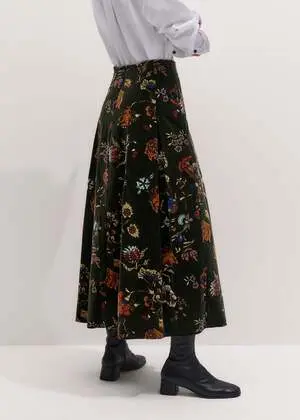 ME+EM Velvet Floral Garden Print Maxi Skirt