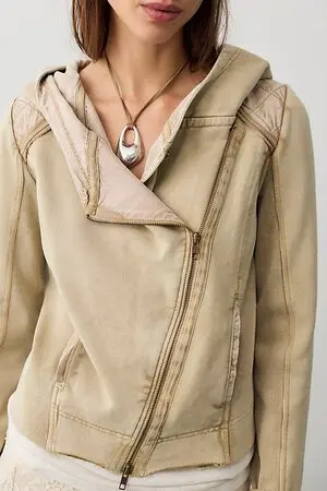 Free People We The Free Throwback Asymmetric Zip-up Hoodie - Travertine