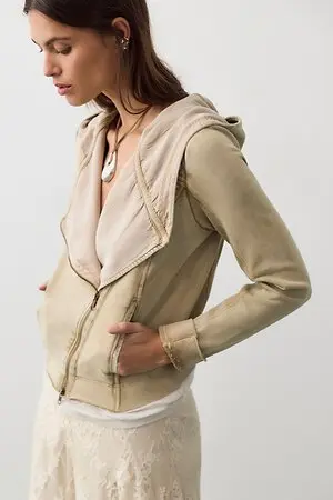 Free People We The Free Throwback Asymmetric Zip-up Hoodie - Travertine
