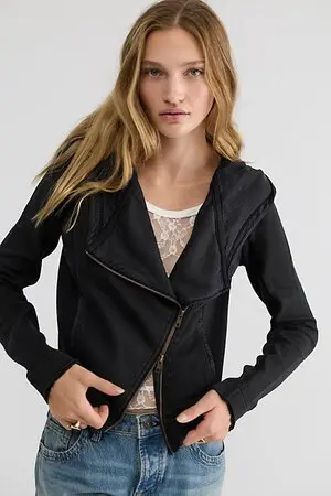 Free People We The Free Throwback Asymmetric Zip-Up Hoodie Washed Black