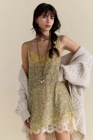 Free People All That Glitters Mini Slip Dress - Black Combo