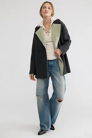 Free People Gwen Car Coat - Sage Combo