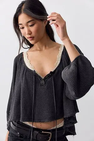 Free People We The Free Ali Thermal Henley - Black