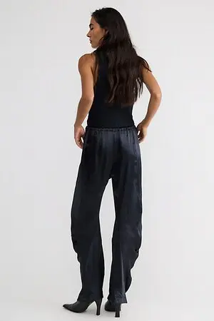 Free People Crowd Pleaser Twisted Satin Pull-on Pants - Black