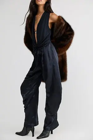 Free People Crowd Pleaser Twisted Satin Pull-on Pants - Black