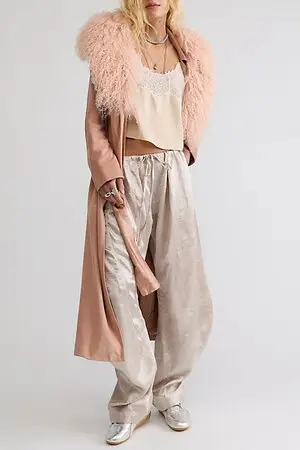 Free People Crowd Pleaser Twisted Satin Pull-On Pants Dust Storm