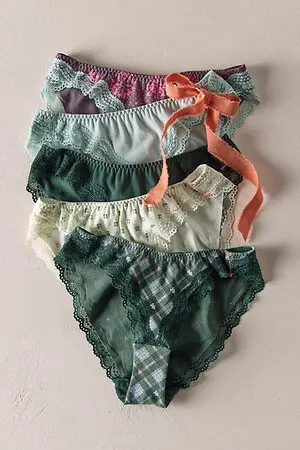 Free People Oh My Darling Cotton Bikini Undies 5-pack - Plum Gingerbread Pack