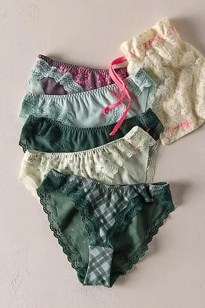 Free People Oh My Darling Cotton Bikini Undies 5-pack - Plum Gingerbread Pack
