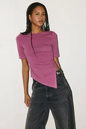 Free People Easy Rotation Asymmetrical Half-sleeve Shirt - Damson
