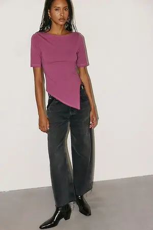 Free People Easy Rotation Asymmetrical Half-sleeve Shirt - Damson