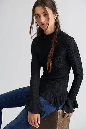 Free People Hope Long Sleeve Blouse - Black