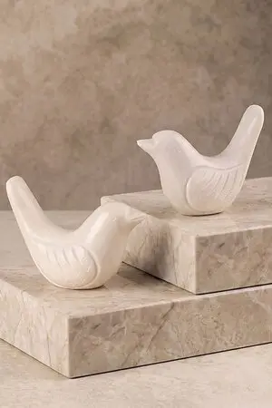 GAURI KOHLI Coco & Charlie Marble Bird Objects - Ivory