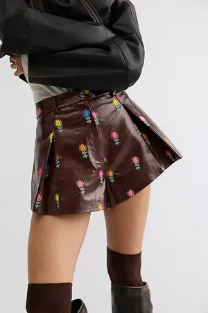 Celiab Luma Vegan Leather Shorts - Brown